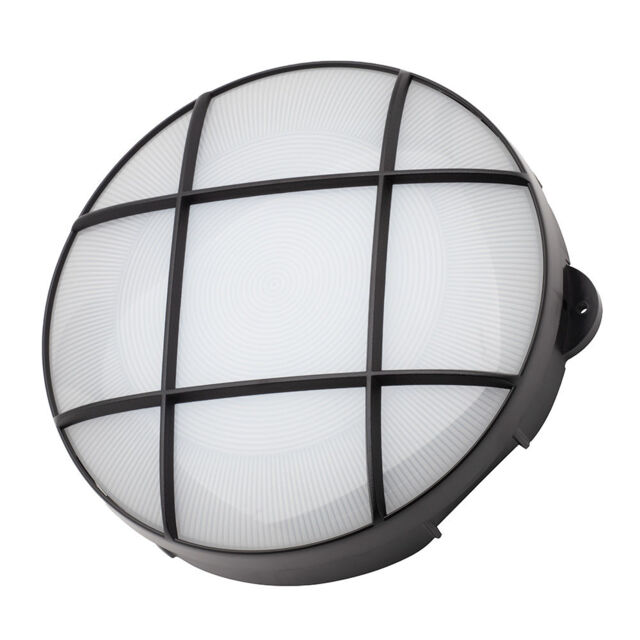 Vega 15 Watt LED Round Grid Outdoor Bulkhead Light - Black by litecraft ...