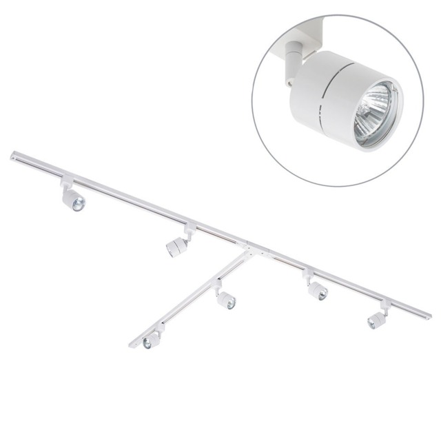 3 metre T Shape Track Light Kit with 6 Soho Heads and LED Bulbs - White ...