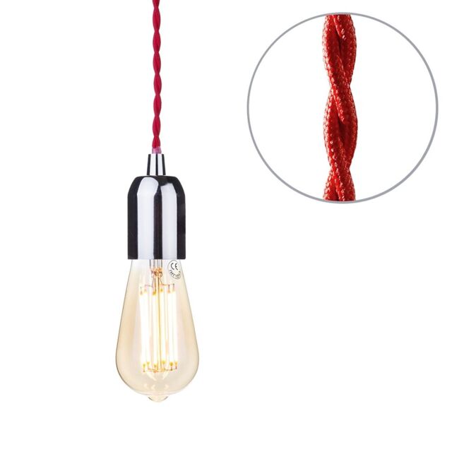 Red Braided Cable Kit with Gold Tint 6 Watt LED Filament Teardrop Light ...