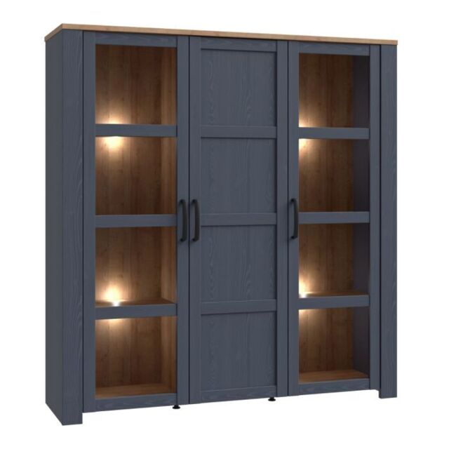 Large Display Cabinet with 4x LED Lights in Navy & Riviera Oak – Bohol ...