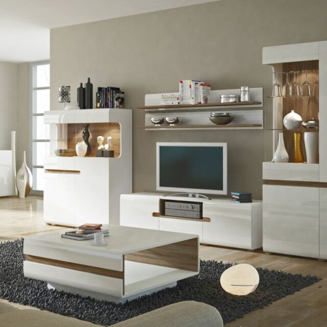 Chelsea Living Wide TV Unit in White with a Truffle Oak Trim by Luxe ...
