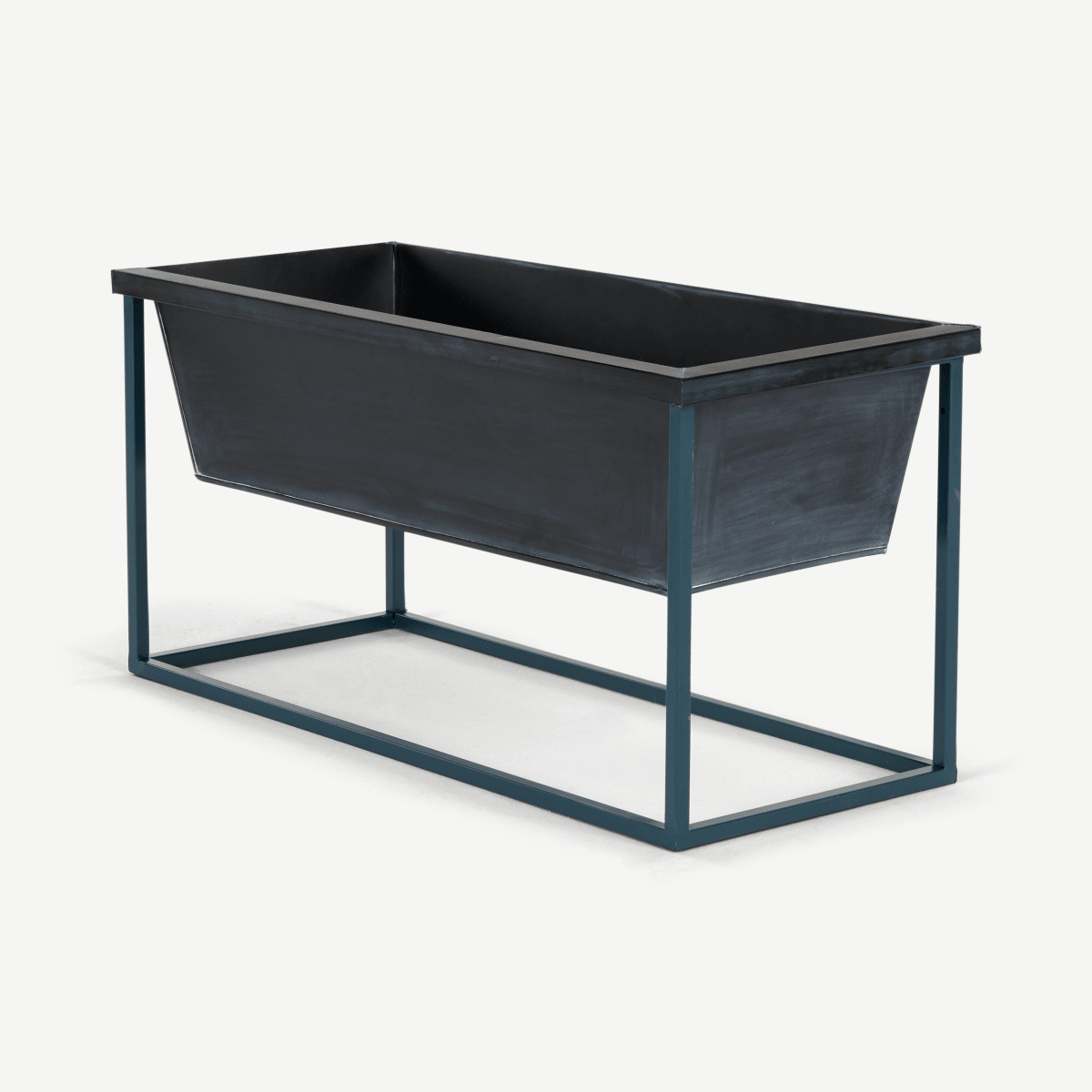 Noor Free Standing Low Rectangular Plant Stand, Black & Teal Galvanized ...