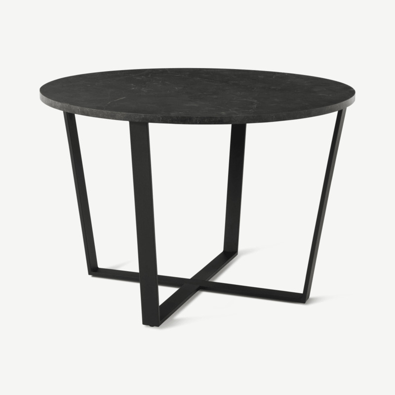 Amble 4 Seat Round Dining Table, Black Marble Effect & Black by Made ...