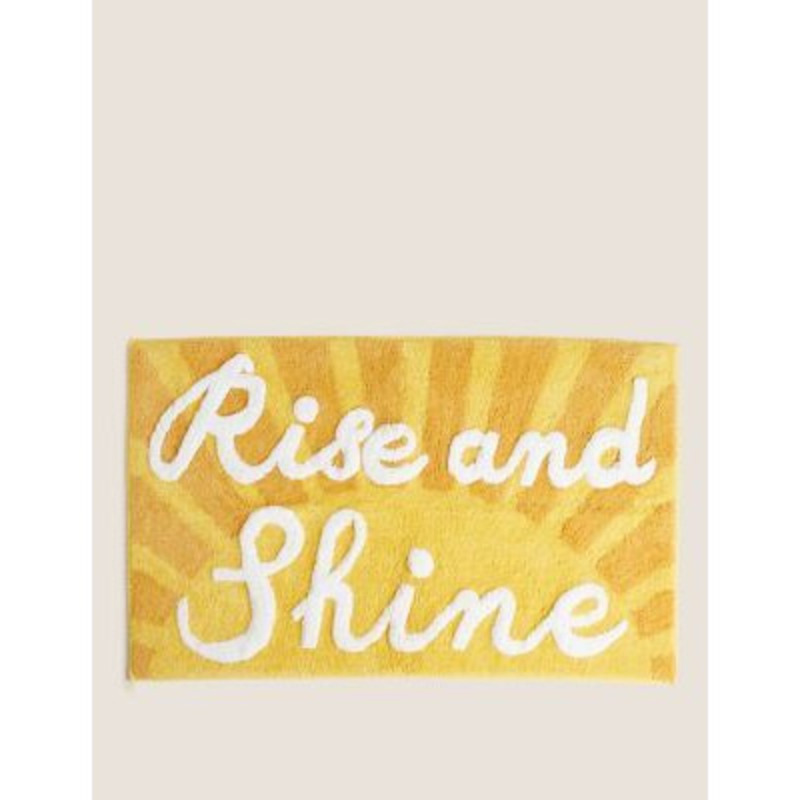 M&S Pure Cotton Rise and Shine Slogan Bath Mat - Yellow Mix, Yellow Mix ...