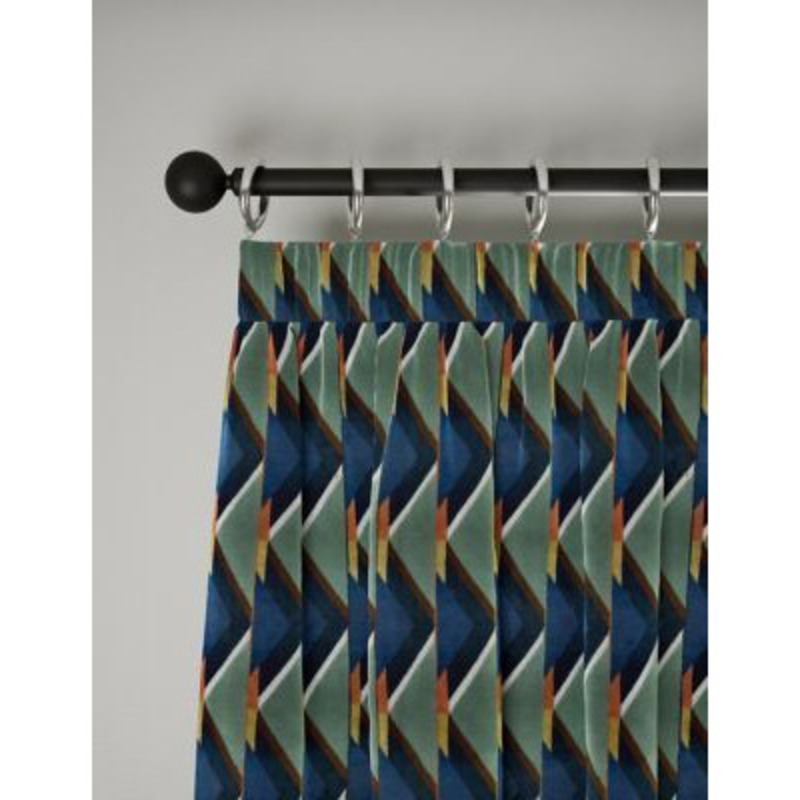 M&S Velvet Geometric Pencil Pleat Curtains - WDR54 - Multi, Multi by ...