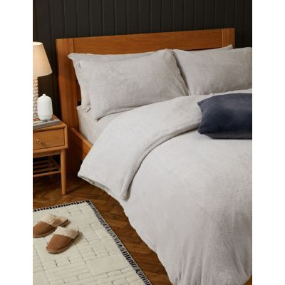 M&S Teddy Fleece Deep Fitted Sheet - SGL - Grey, Grey,Neutral by Marks ...