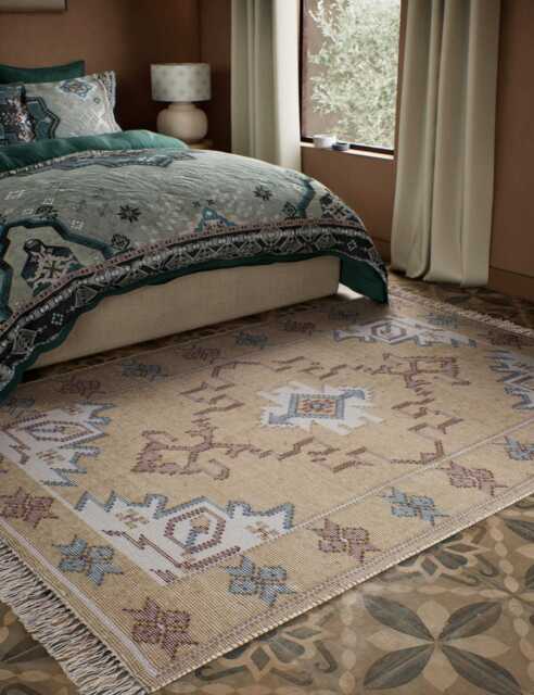 M&S X Fired Earth Wool Rich Patterned Rug - MED - Multi, Multi by Marks ...