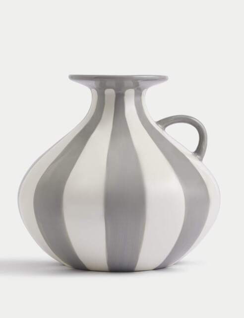 M&S Collection Striped Ceramic Urn Vase - Grey, Grey by Marks & Spencer ...