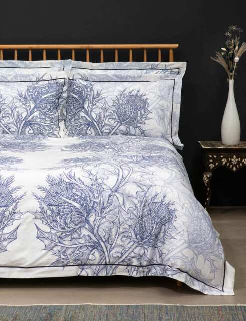 Timorous Beasties Pure Cotton Sateen Thistle Bedding Set - DBL - Azure ...