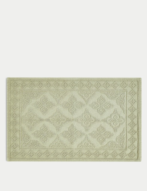 M&S X Fired Earth Pure Cotton Textured Bath Mat - Weald Green, Malm ...