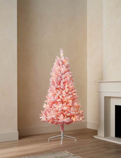 M&S 6ft Pre-Lit Snowy Pink Christmas Tree Pink by Marks & Spencer ...
