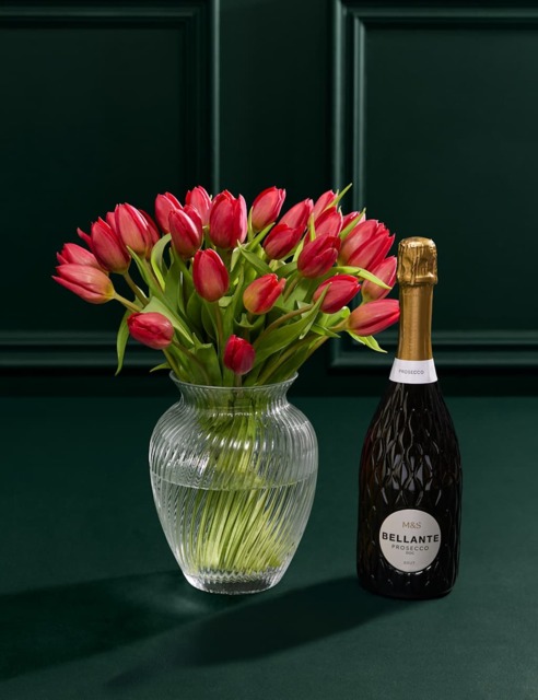 Flower Market British Red Tulip Abundance Bouquet & Prosecco by Marks ...