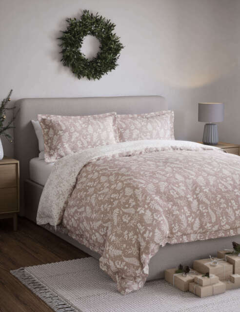 M&S Collection Pure Brushed Cotton Winter Fern Bedding Set - DBL - Pink ...