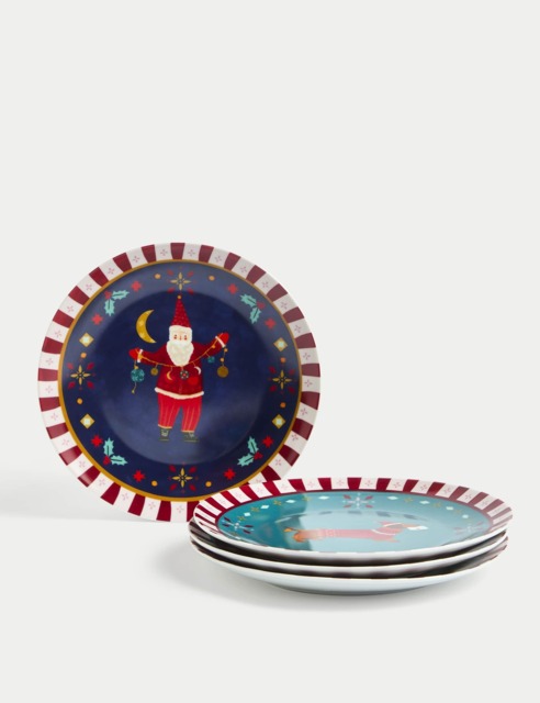 M&S Set of 4 Christmas Side Plates - Multi, Multi by Marks & Spencer ...