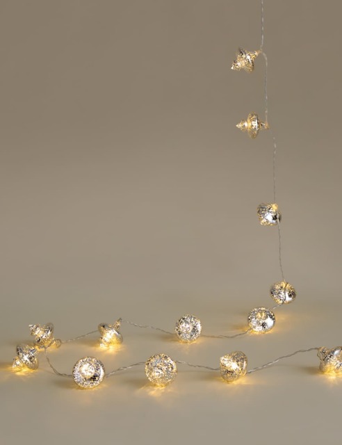 M&S 16 LED Vintage Bauble Battery String Lights Silver by Marks ...