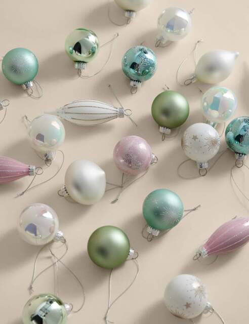 M&S 24pk Decorative Glass Baubles Light Pink Mix by Marks & Spencer ...