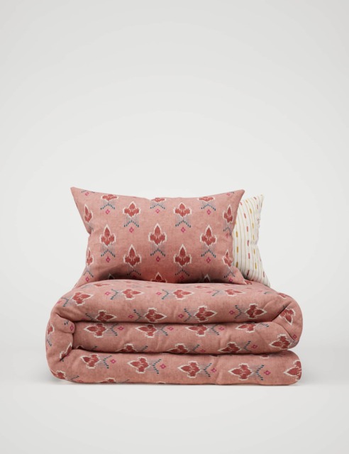 M&S Collection Cotton Blend Ikat Geometric Bedding Set - DBL - Clay ...