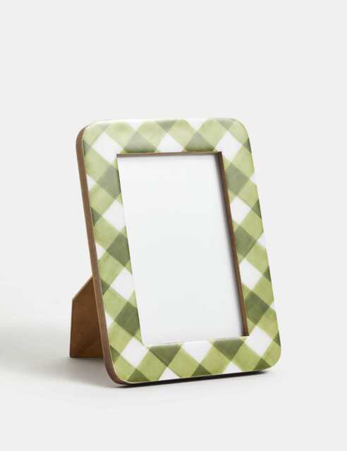 M&S Collection Checked Photo Frame 6x4 Inch - Green, Green by Marks ...
