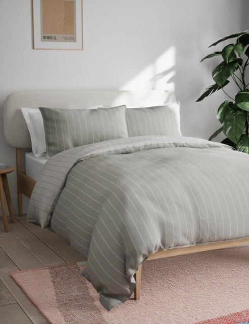 M&S Cotton Rich Narrow Striped Bedding Set - DBL - Grey Mix, Grey Mix ...