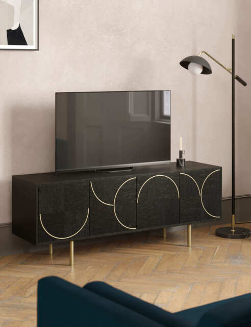 M&S X Swoon Odette Wide TV Unit - Black, Black by Marks & Spencer ...