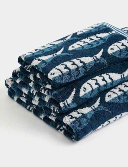 M&S Pure Cotton Sardines Towel Blue by Marks & Spencer | ufurnish.com