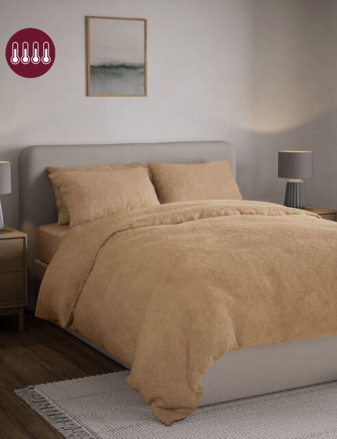 M&S Collection Teddy Fleece Bedding Set - 5FT - Camel, Grey,Camel ...