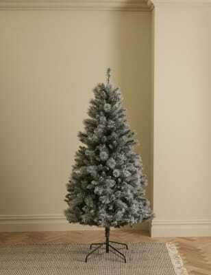 M&S Collection 6ft Pre-Lit Snowy Glitter Christmas Tree - Green, Green ...