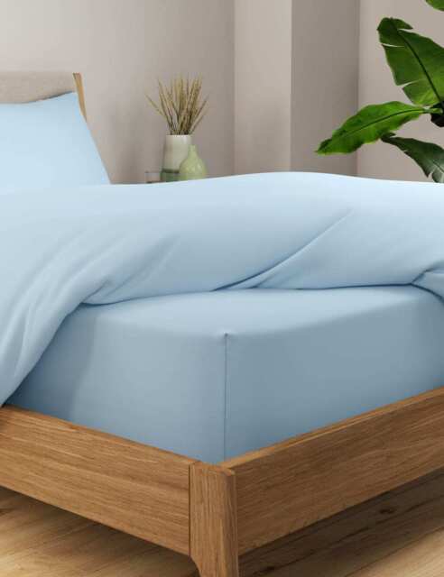 M&S Comfortably Cool Lyocell Rich Extra Deep Fitted Sheet Powder Blue ...