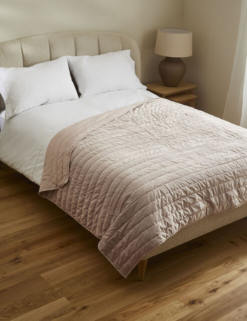 M&S Collection Velvet Quilted Bedspread - Large - Light Pink, Light ...