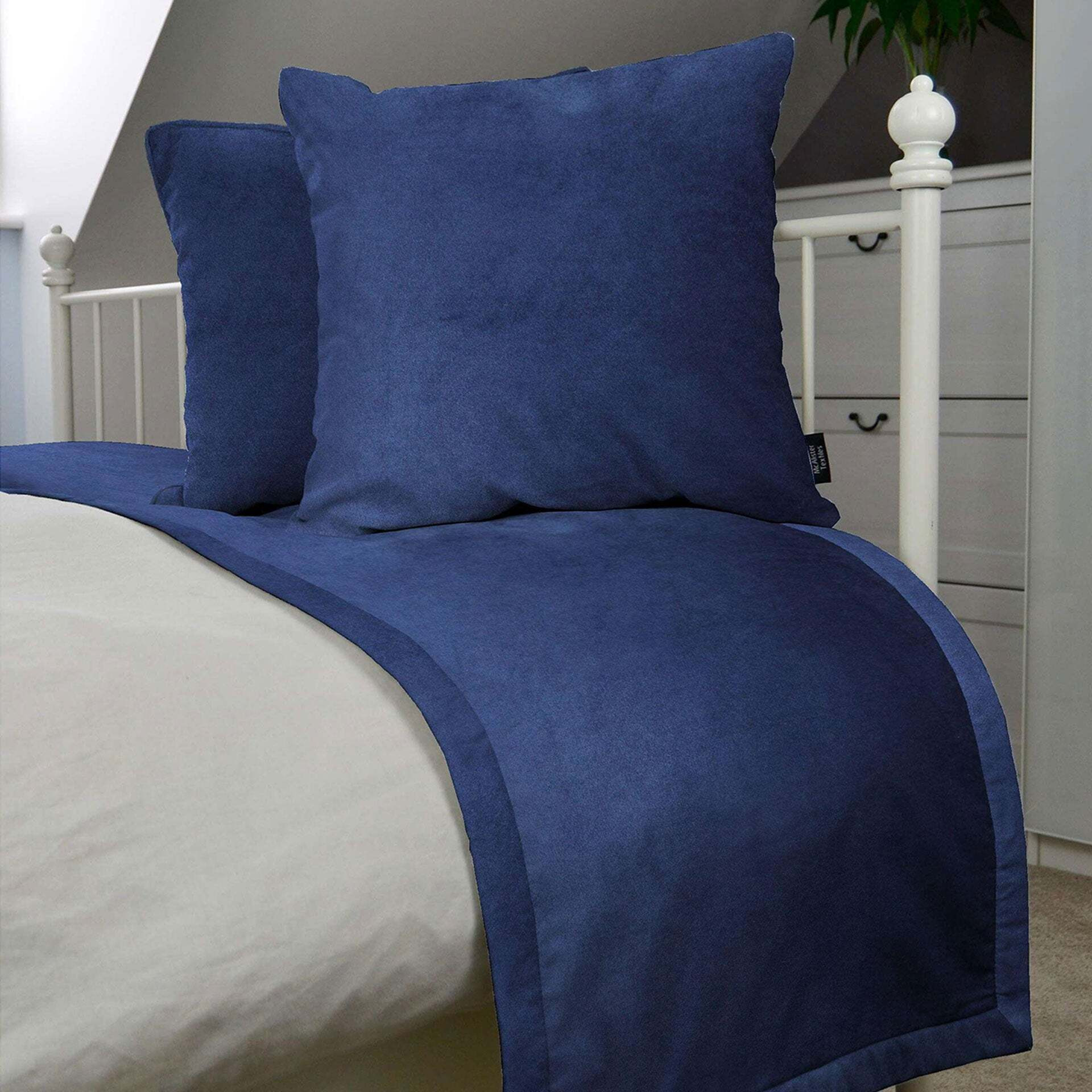 Matt Navy Blue Velvet Bedding Set, Runner (50x240cm) + 2x Filled ...
