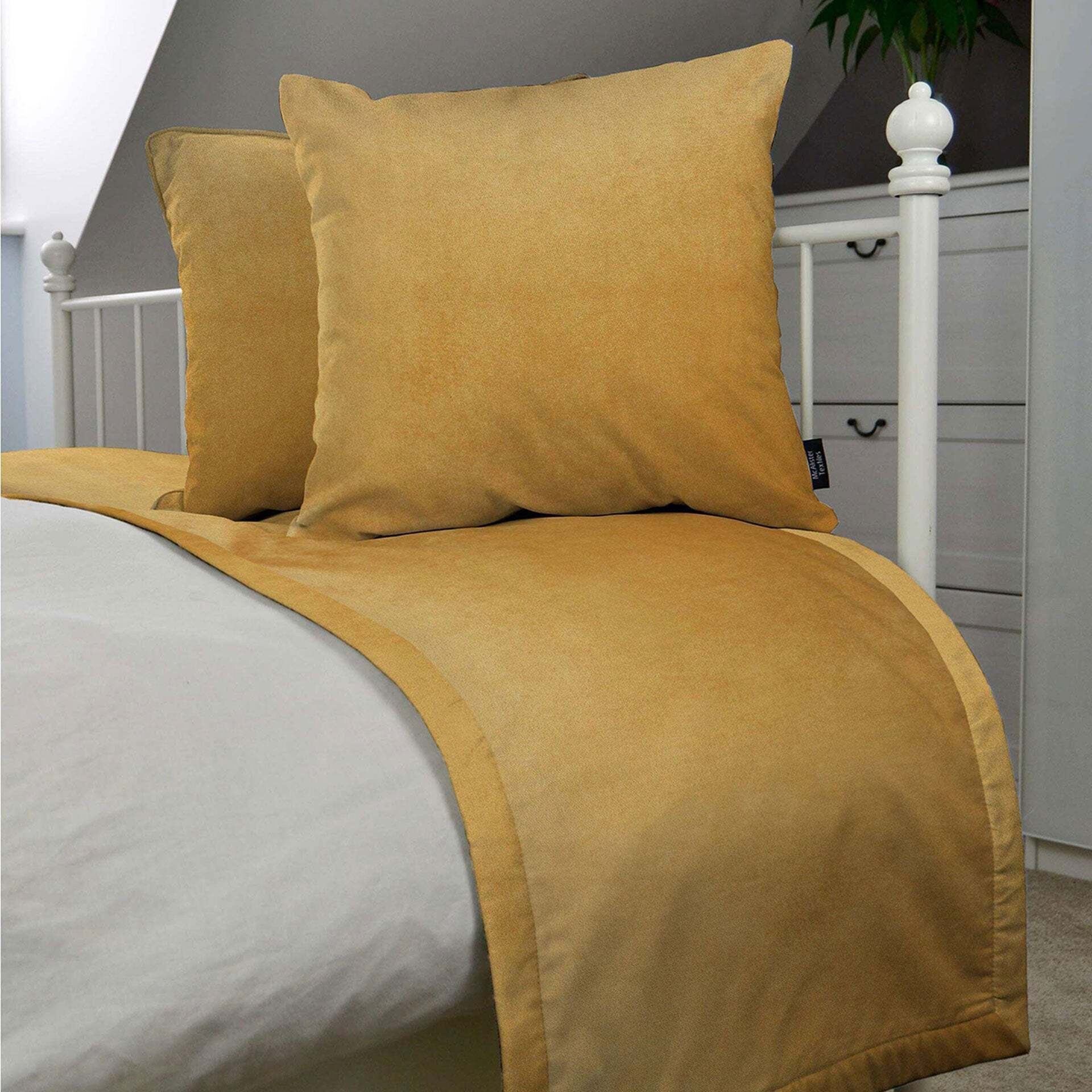Matt Ochre Yellow Velvet Bedding Set, Runner (50x165cm) + 1x Filled ...