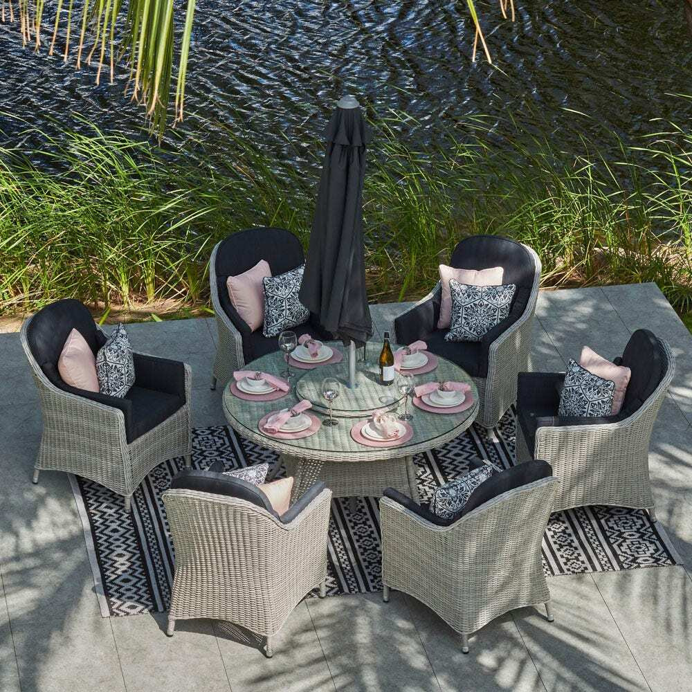 6 Seat Rattan Round Hidden Drinks Cooler Dining Set with Hampton Chair ...