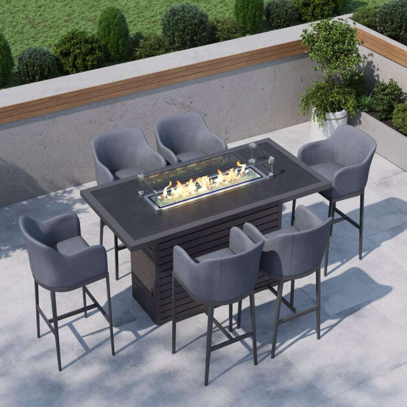 Birkin Bar Table 6G - 6 Bar Stools and Gas Fire Pit by Moda Furnishings ...