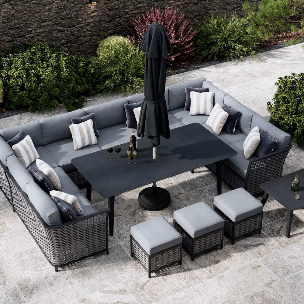 Grey 12 Seater Garden U Shaped Sofa Combo With Dining Table ...