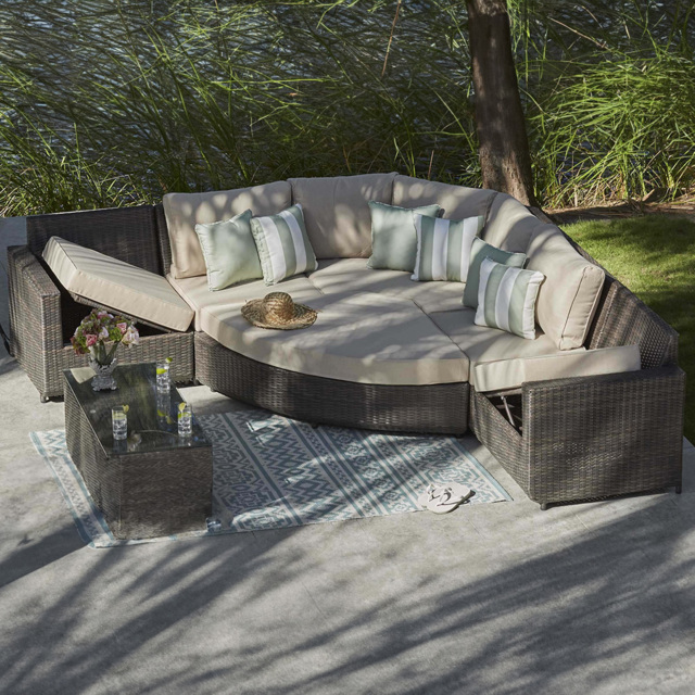 6 Seat Angled Corner Garden Daybed With Coffee Table by Moda ...