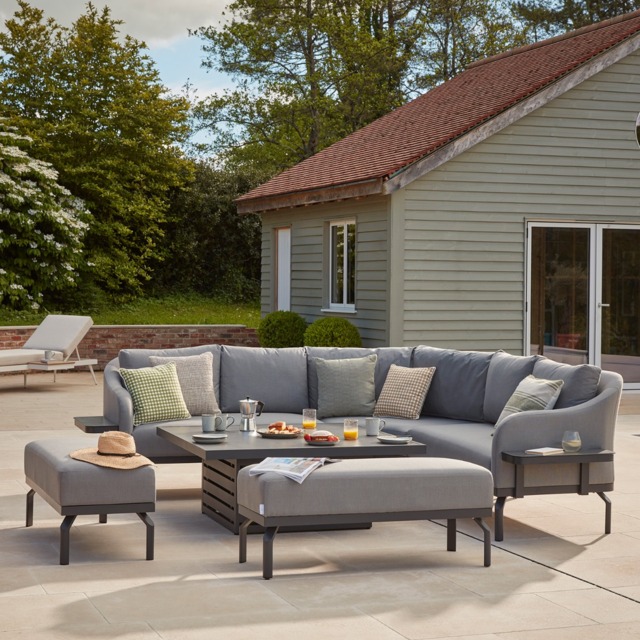 Belgravia 3J - Angled Corner Sofa with Square Rising Table and Benches ...