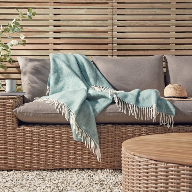 Sage Green Fishbone Wool Throw by Moda Furnishings | ufurnish.com