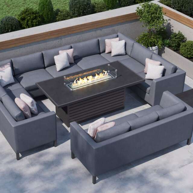 Grey 12 Seater Garden U Shaped Sofa Combo With Dining Gas Fire Pit ...