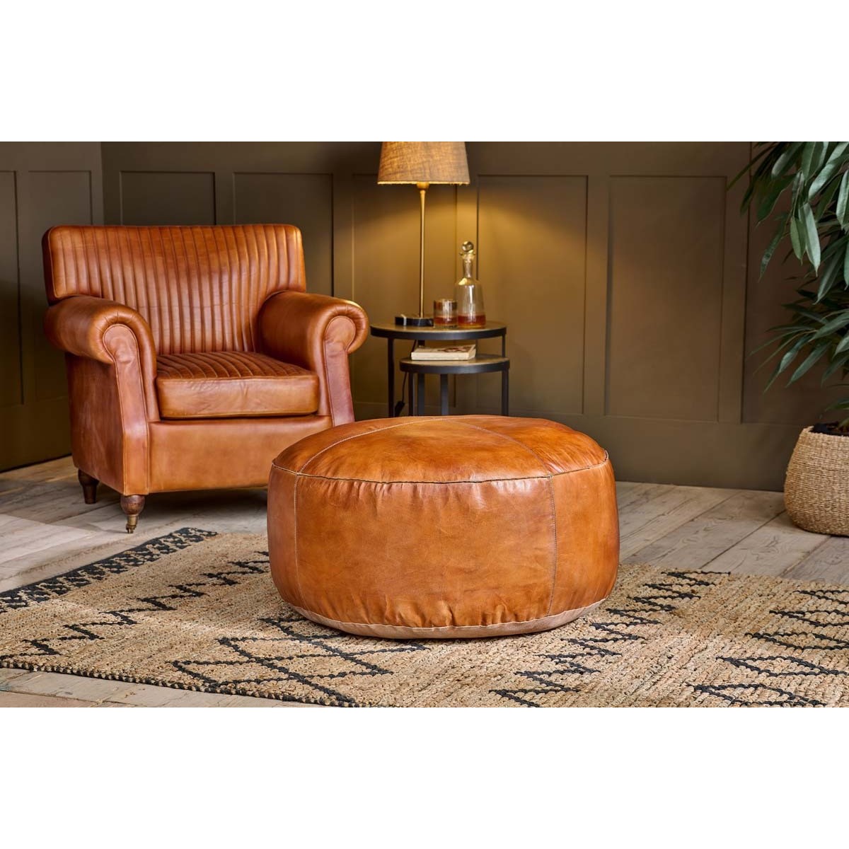 Nkuku Nadu Leather Pouf - Chairs Stools & Benches - Tan - Large by ...
