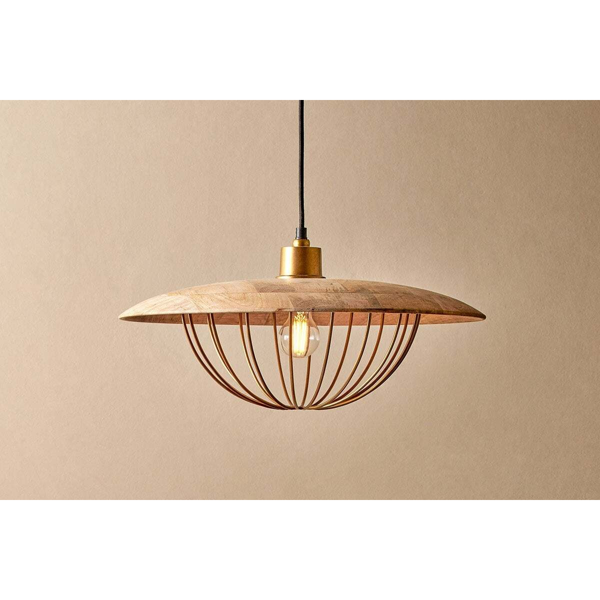 Nkuku Chakai Wood & Metal Pendant - Lights - Natural - Large by Nkuku ...