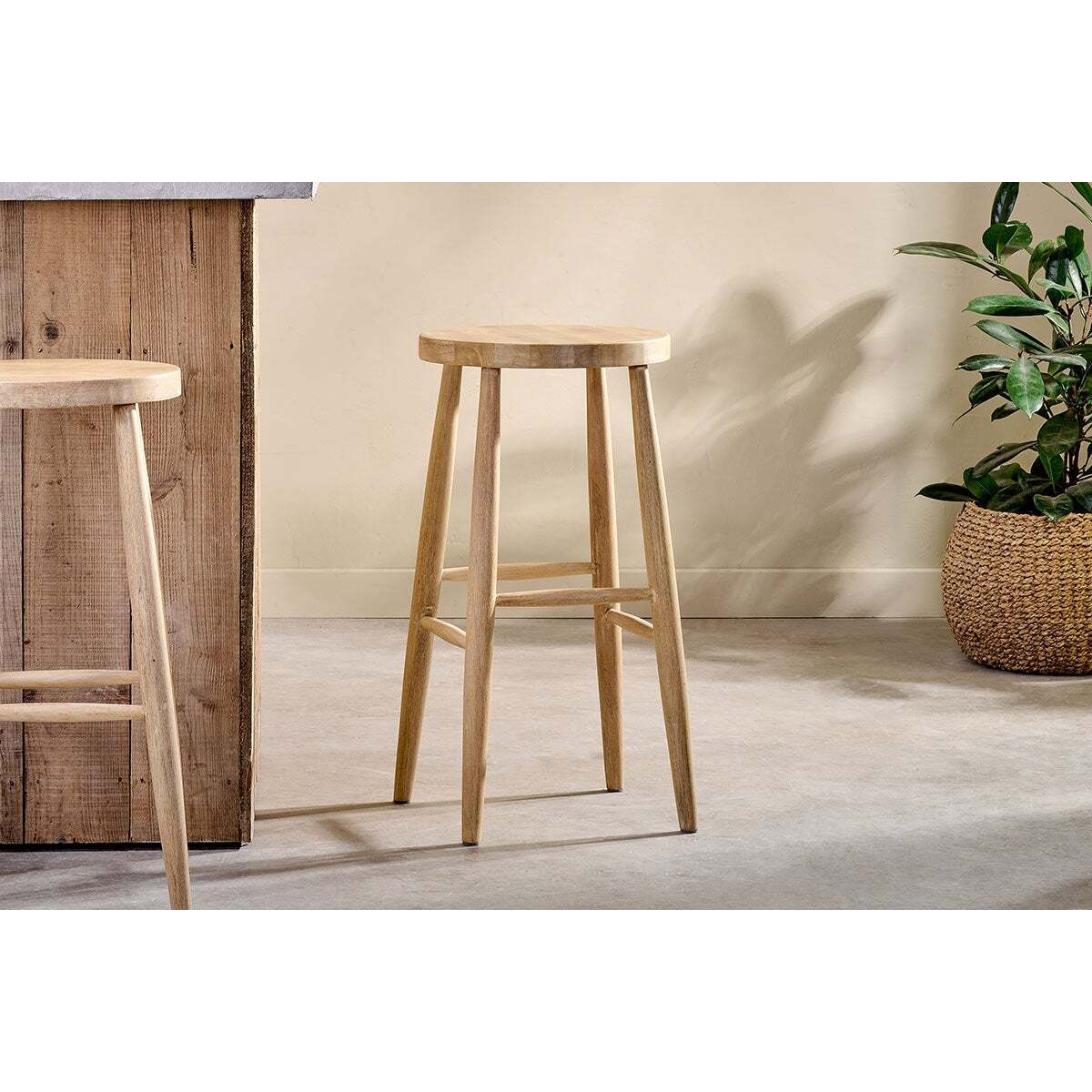 Nkuku Mengwi Mango Wood Round Bar Stool - Chairs Stools & Benches ...