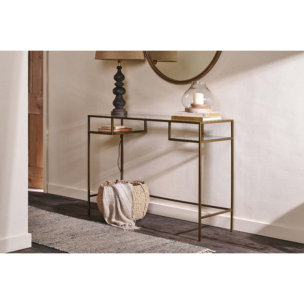 Nkuku Nakuru Iron & Glass Console Table - Tables - Brass by Nkuku ...