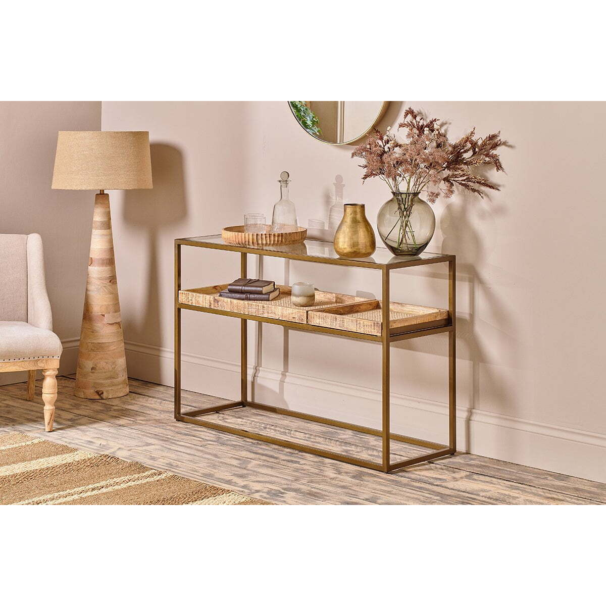 Nkuku Luzon Iron & Mango Wood Display Console Table - Tables - Brass by ...