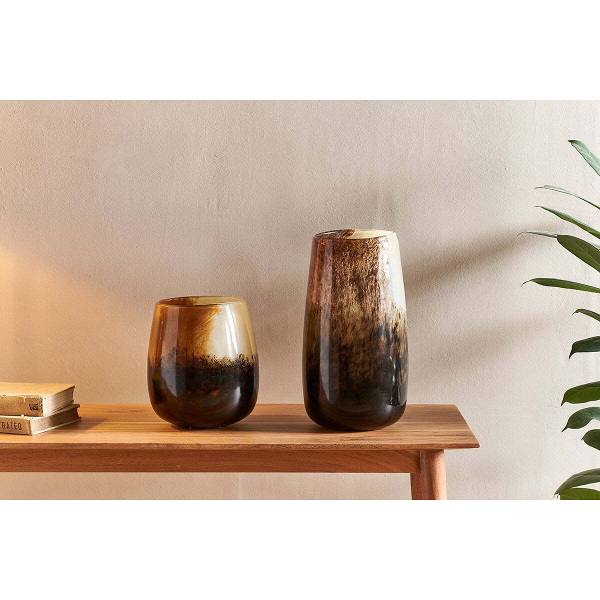 Nkuku Ariyah Multi Tone Glass Vase - Vases & Planters - Mix Brown/White ...
