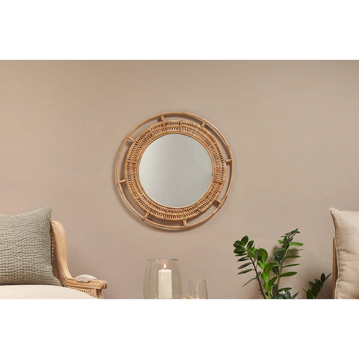 nkuku Pamelia Round Cane Mirror - Mirrors Wall Art & Clocks - Natural ...