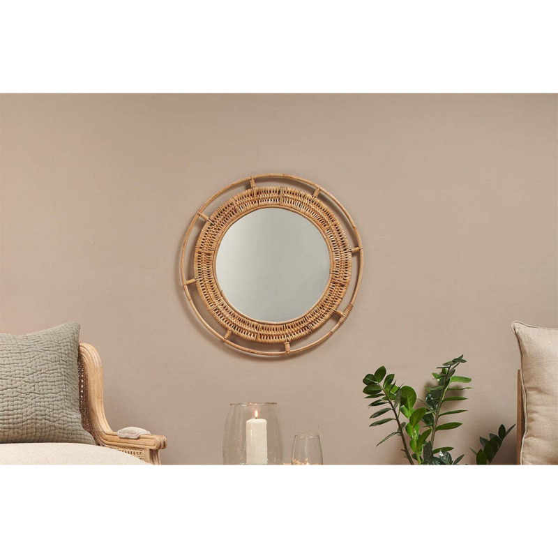 nkuku Pamelia Round Cane Mirror - Mirrors Wall Art & Clocks - Natural ...