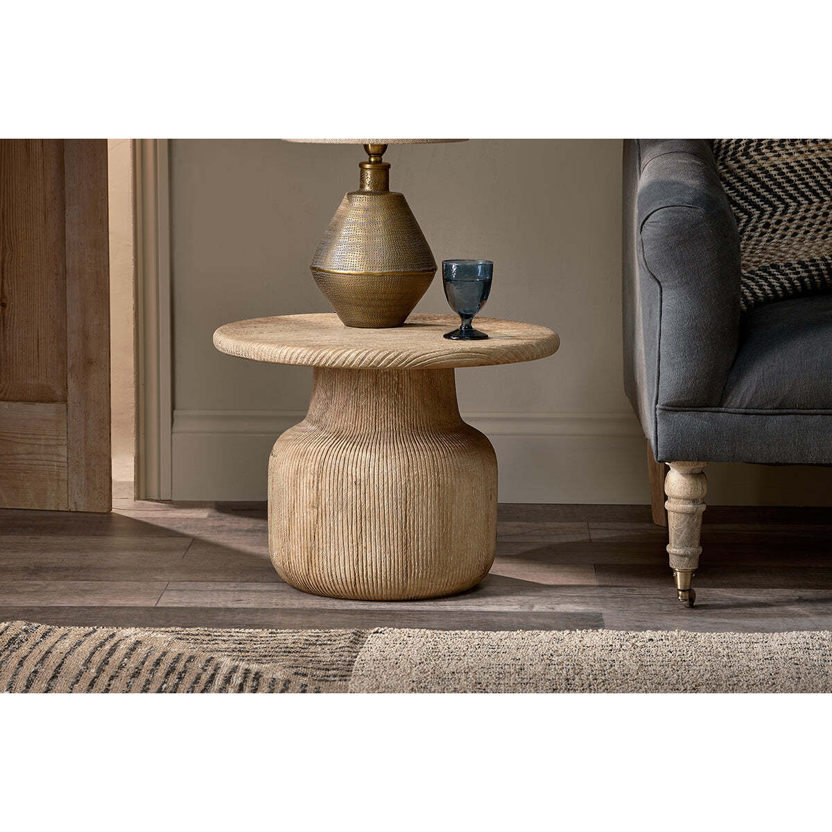Nkuku Vivan Grooved Wood Side Table - Tables - Natural by Nkuku ...