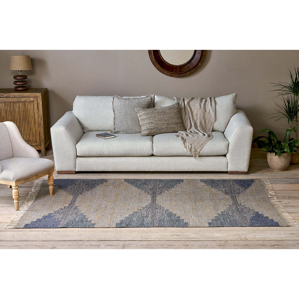 nkuku Juanita Recycled Wool & Cotton Rug - Rugs - Natural/Dark Blue ...