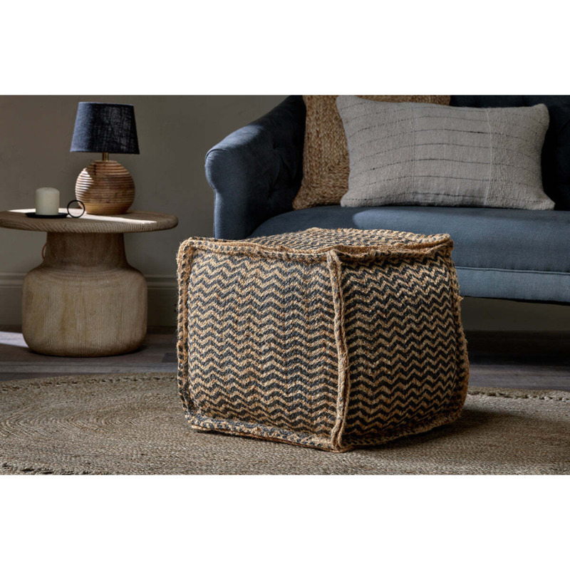 Nkuku Bengaluru Jute Pouf - Chairs Stools & Benches - Natural & Black ...