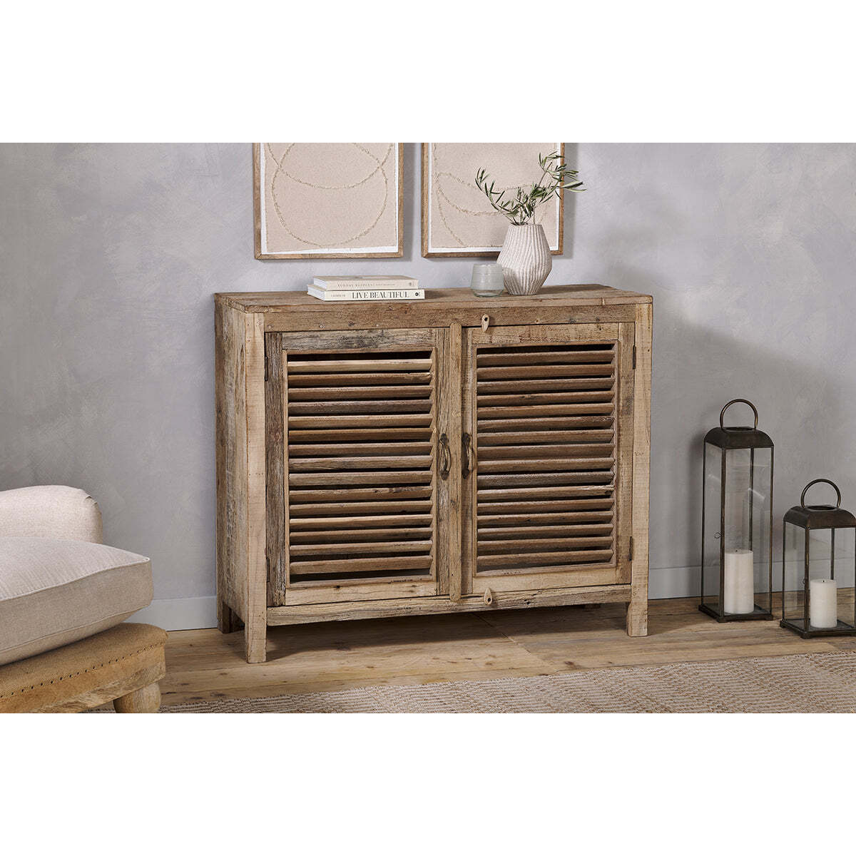 Nkuku Ibo Reclaimed Wooden Slatted Sideboard - Storage Furniture ...